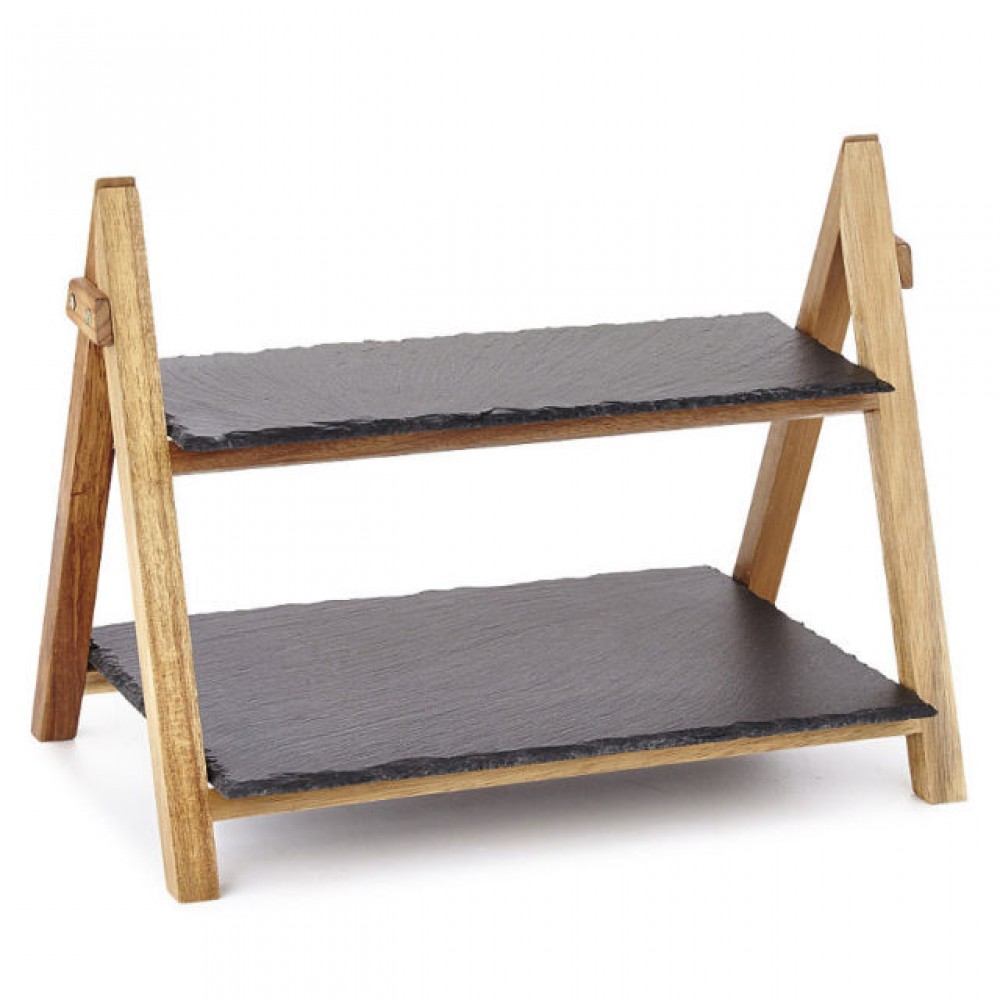 Serveware : Artesà Acacia Wood and Slate Two Tier Serving ...