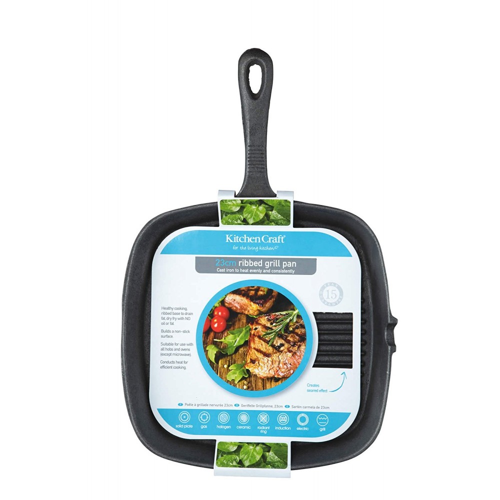 Cast Iron : Kitchen Craft Ribbed Square Induction-Safe Cast ...