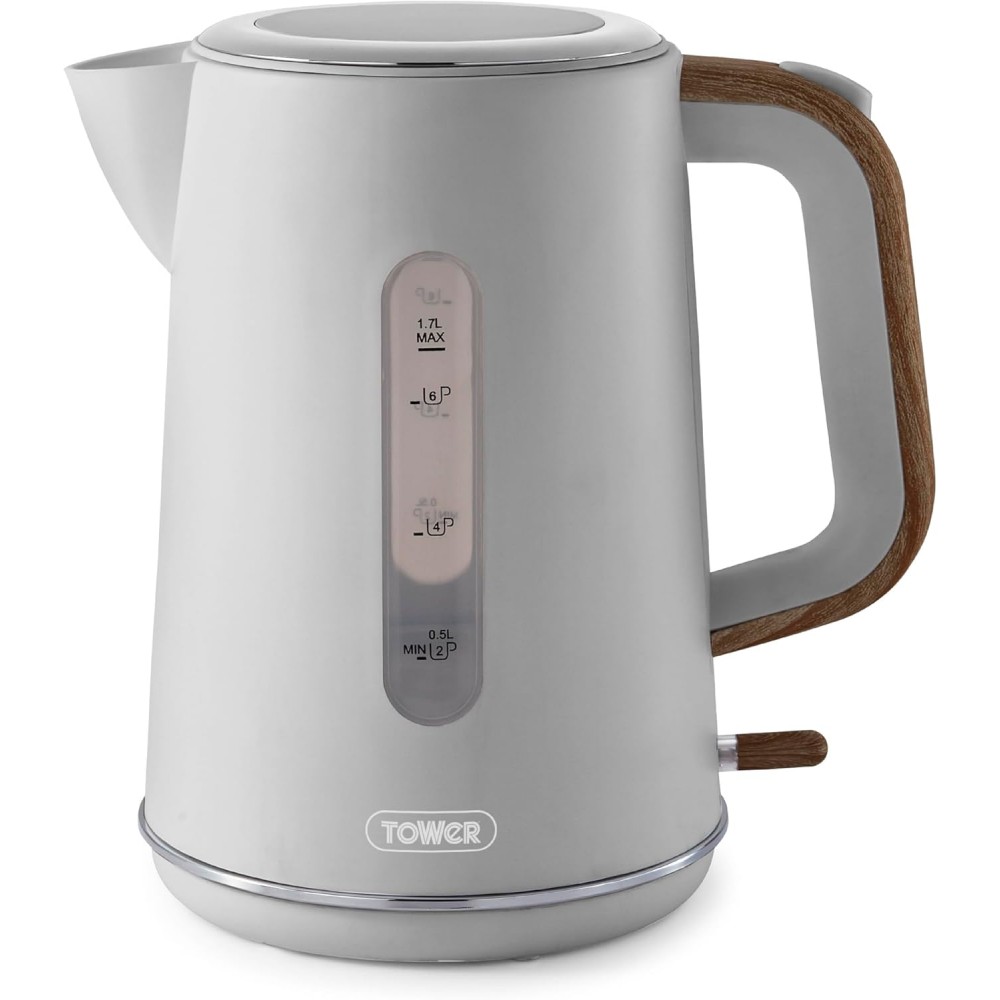 Kettles : Tower Scandi 3kW 1.7L Kettle Dove Grey with Wooden ...