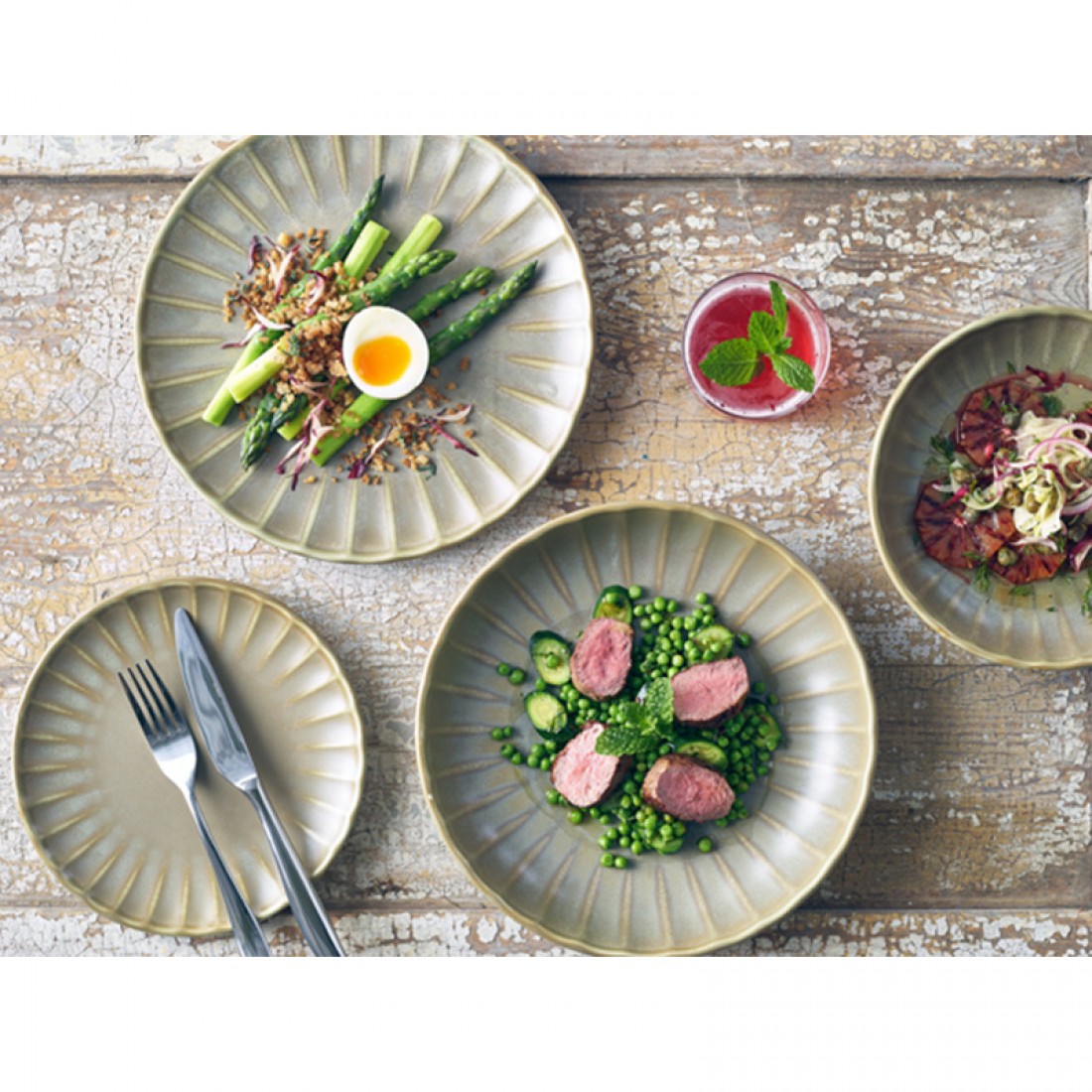 Dinner Sets : Neville Genware Terra Porcelain Matt Grey Scalloped ...